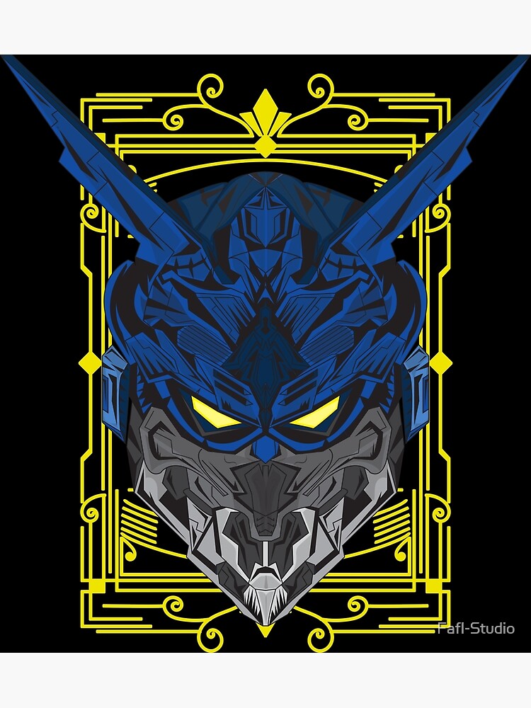 "Blue mecha illustration with golden ornamental frame" Art Print by ...