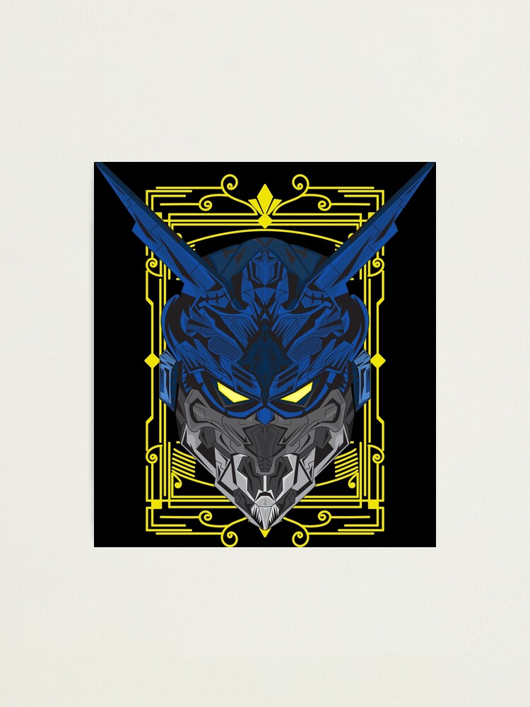 "Blue mecha illustration with golden ornamental frame" Photographic ...