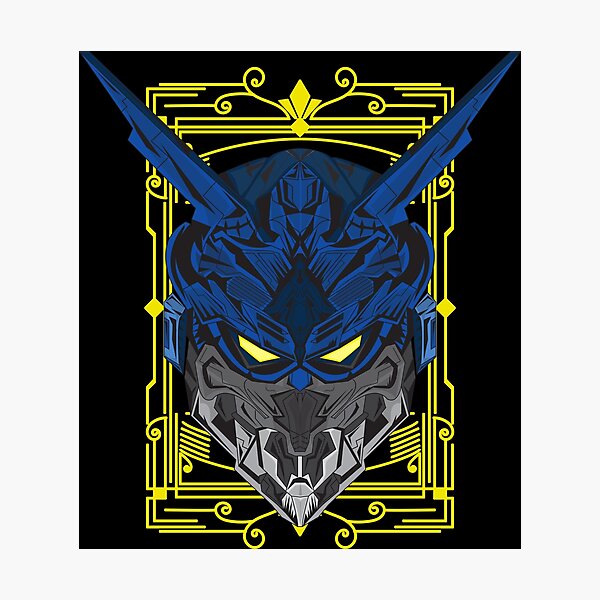 "Blue mecha illustration with golden ornamental frame" Photographic ...