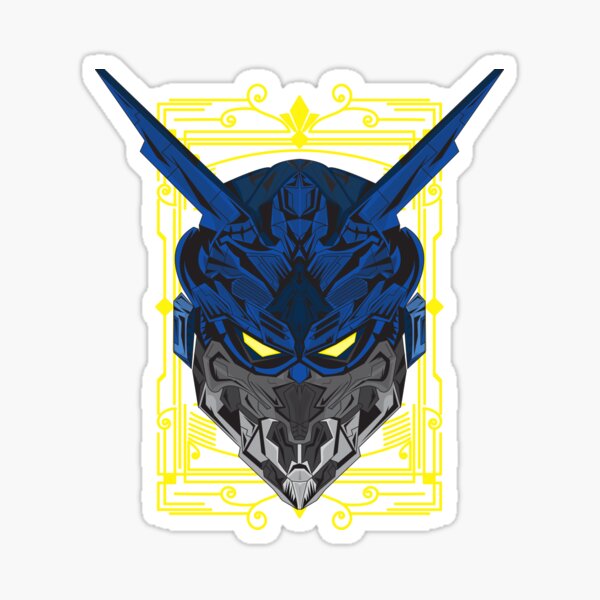 "Blue mecha illustration with golden ornamental frame" Sticker by Fafl ...