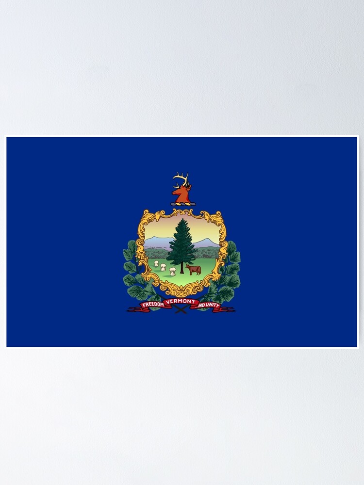 "Blue Flag and Coat of Arms of Vermont" Poster for Sale by pdgraphics ...