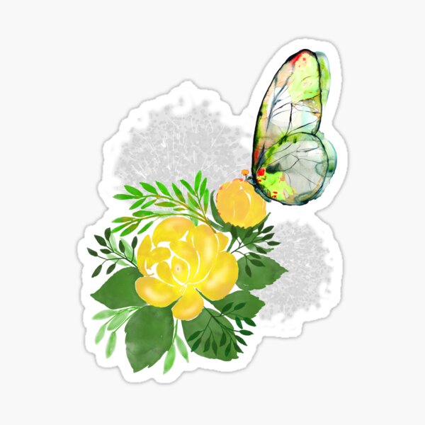 "Devine rose with beautiful butterfly in yellow" Sticker by ...
