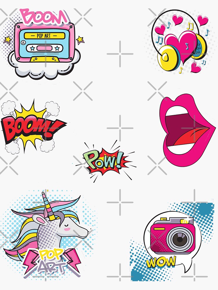 " Pop art unicorn, lips, music player, boom, pow" Sticker for Sale by ...