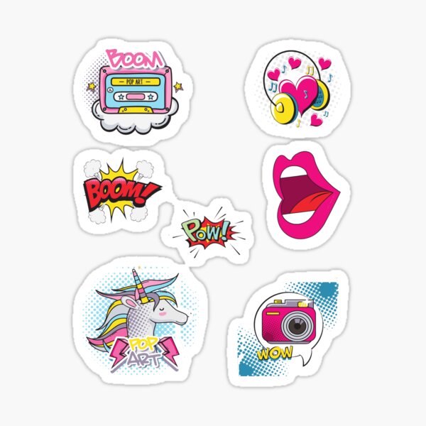 " Pop art unicorn, lips, music player, boom, pow" Sticker for Sale by ...