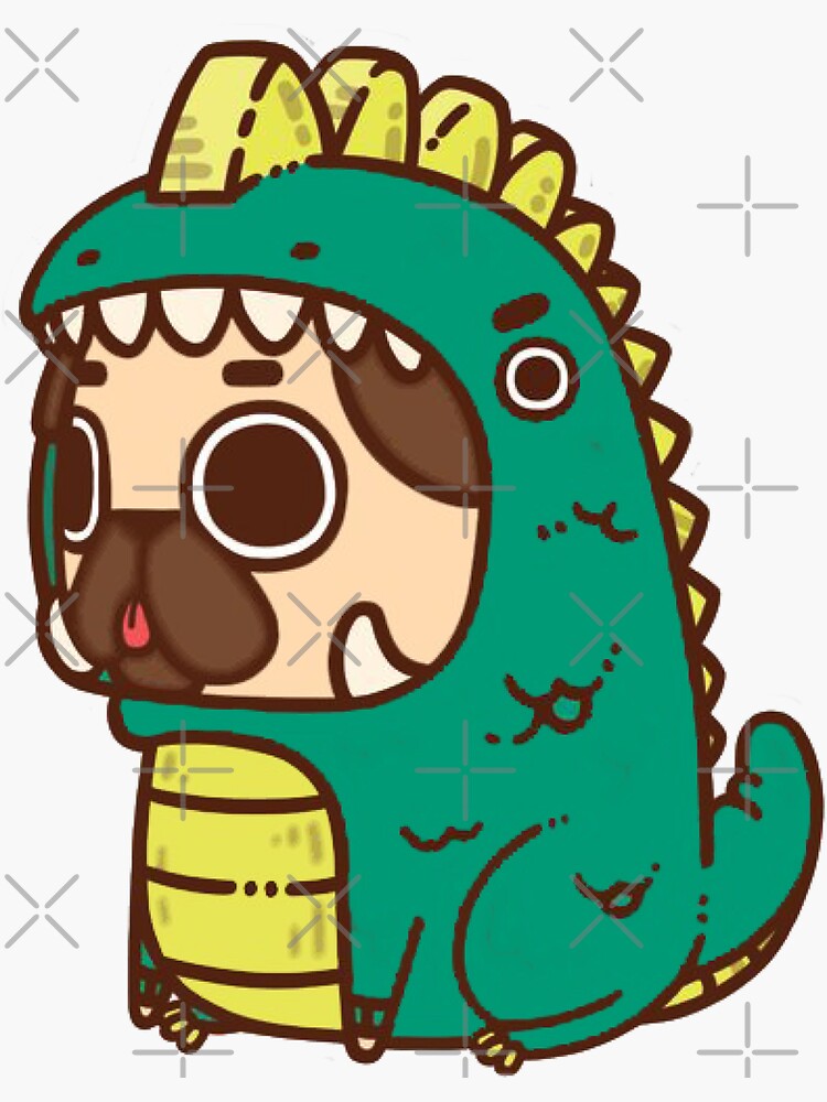 "T-Rex Pug Dog Dinosaur" Sticker by VeronikaKac | Redbubble