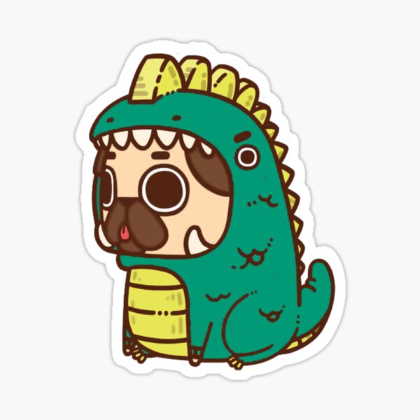 "T-Rex Pug Dog Dinosaur" Sticker by VeronikaKac | Redbubble