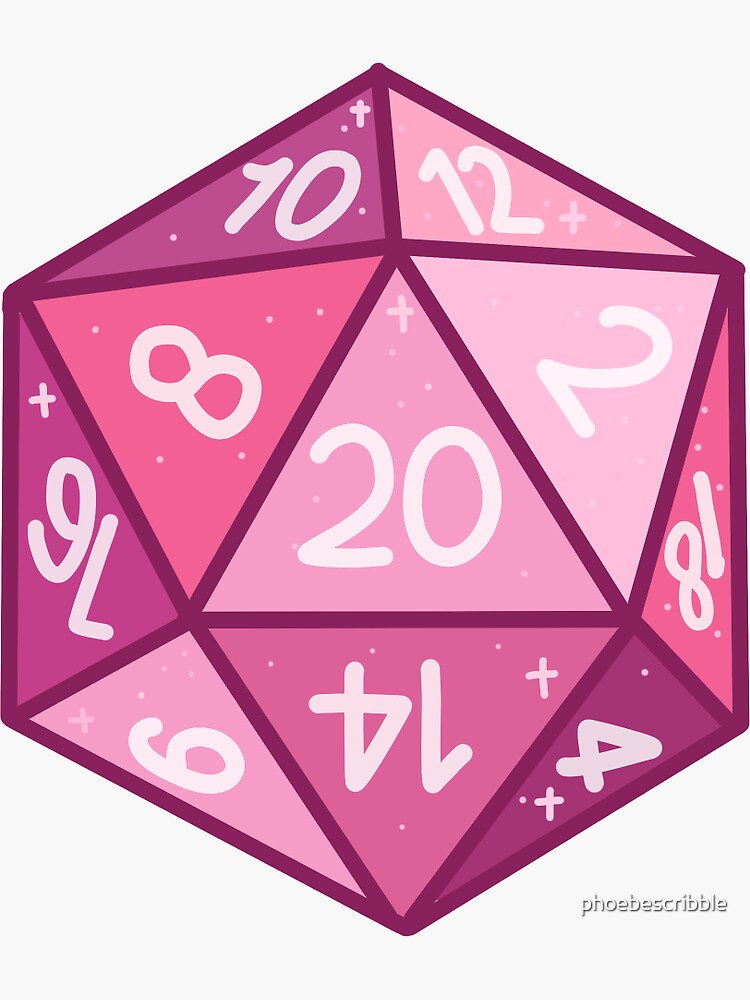 "D20 dice - pink " Sticker for Sale by phoebescribble | Redbubble