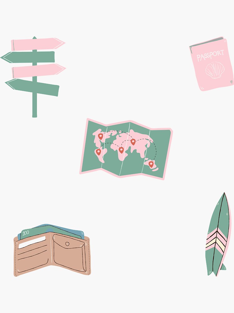 "Pink and blue travel essentials sticker pack" Sticker for Sale by ...
