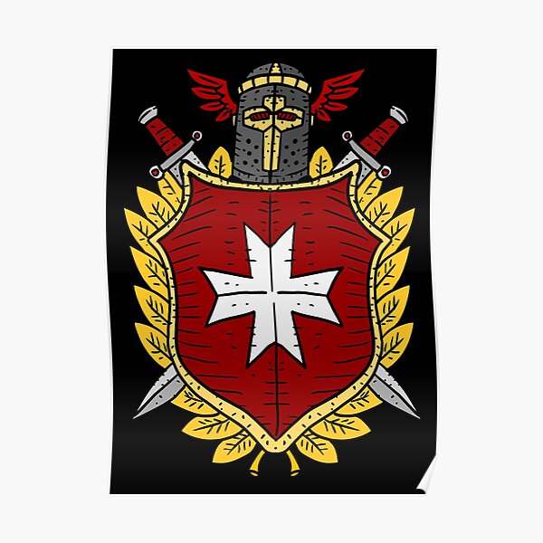 "red crusader cross emblem. medieval." Poster for Sale by ...