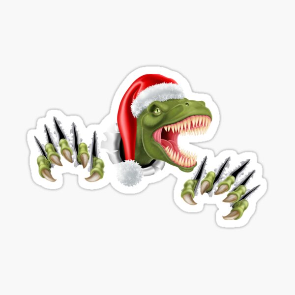 "Santa T Rex Tearing Down Trough The Wall " Sticker by MonsaviFashion ...