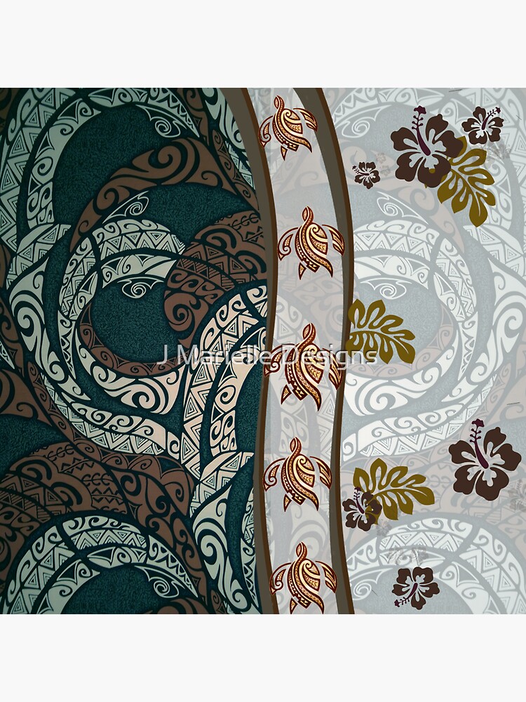 "Hawaiian Hibiscus Tapa and Sea Turtle" Sticker for Sale by JMarielle ...