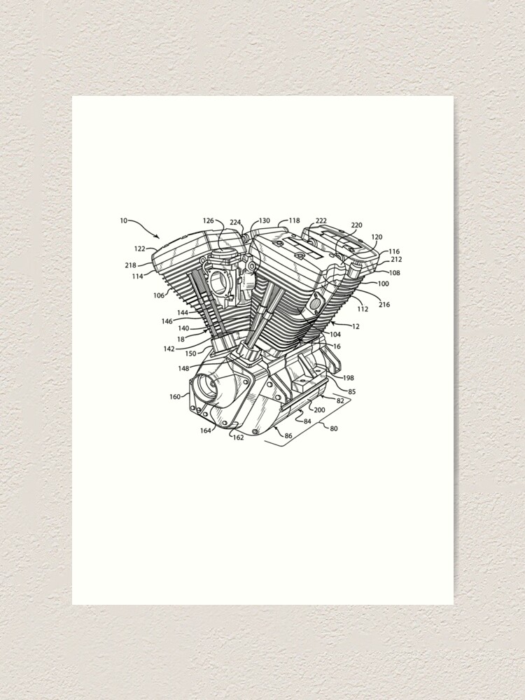 "Chopper Motorcycle Bike Engine V-Twin Scheme Technical Drawing ...
