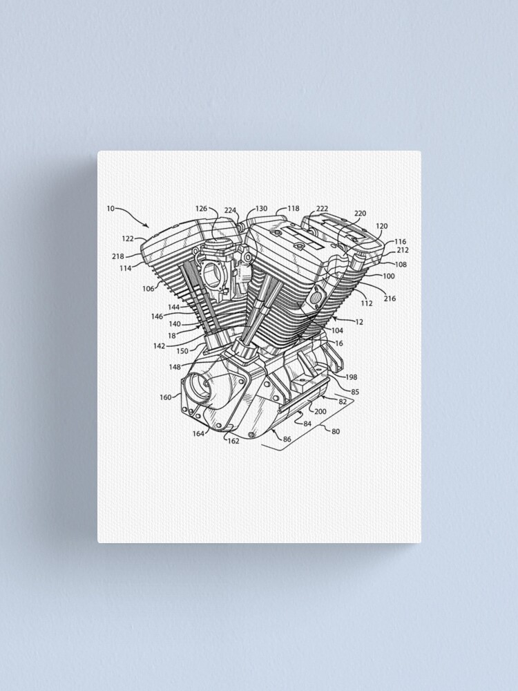 Lienzo «Modelo de dibujo técnico del esquema V-Twin del motor de la ...