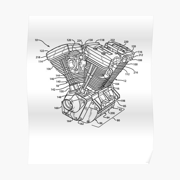 "Chopper Motorrad Fahrradmotor V-Twin Schema Technische Zeichnung ...