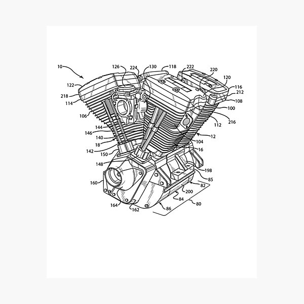 "Chopper Motorcycle Bike Engine V-Twin Scheme Technical Drawing ...