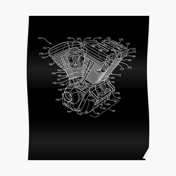 "Chopper Motorrad Fahrradmotor V-Twin Schema Technische Zeichnung ...