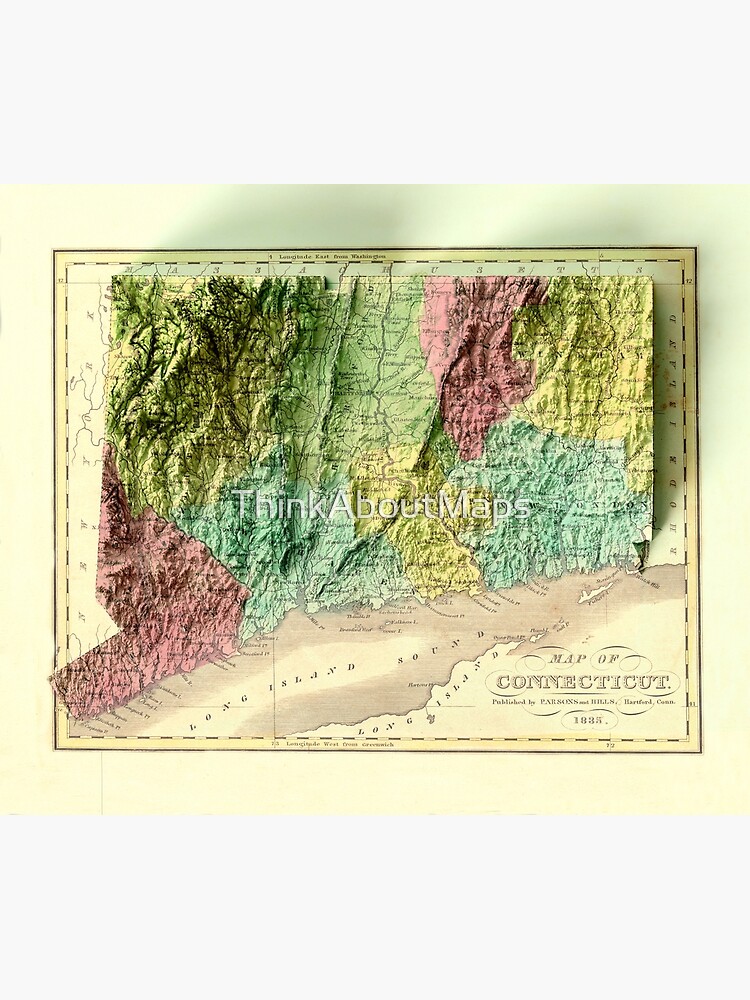 "1835 Connecticut Relief Map digitally-rendered" Poster by ThinkAboutMaps | Redbubble