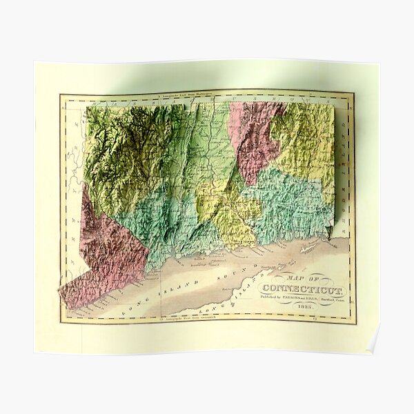 "1835 Connecticut Relief Map digitally-rendered" Poster by ThinkAboutMaps | Redbubble