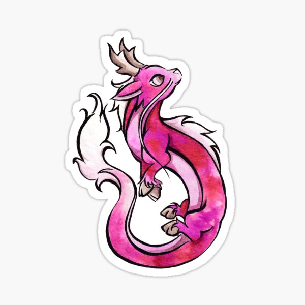 "Cute Cartoon Ink Dragon | Pink and Purple Chinese Dragon" Sticker for ...