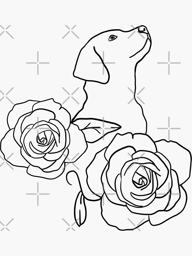 "Dog and rose line art" Sticker for Sale by OkeyDoggie | Redbubble