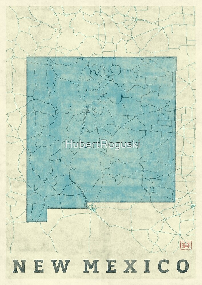 "New Mexico State Map Blue Vintage" by HubertRoguski | Redbubble