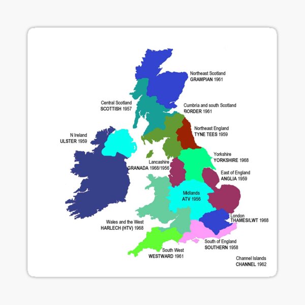 "Classic ITV Regions" Sticker for Sale by stevefreestone | Redbubble