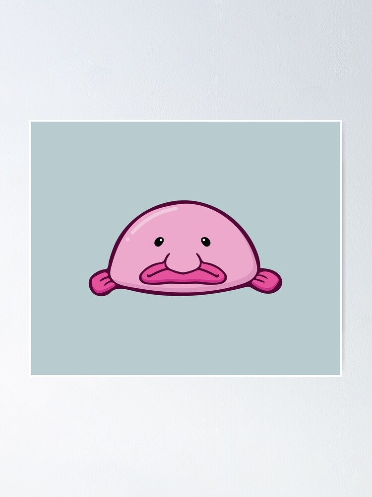 "Cute Pink Blobfish Pattern (Blue Background)" Poster for Sale by ...