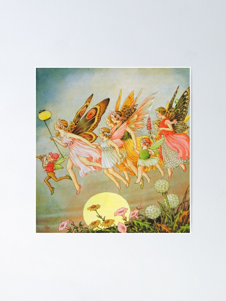 "Fairies at Flight Vintage Fairy Illustration " Poster for Sale by ...