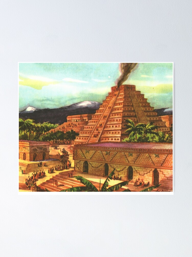 "Aztec Pyramid Temple - Vintage Retro Illustration" Poster for Sale by ...