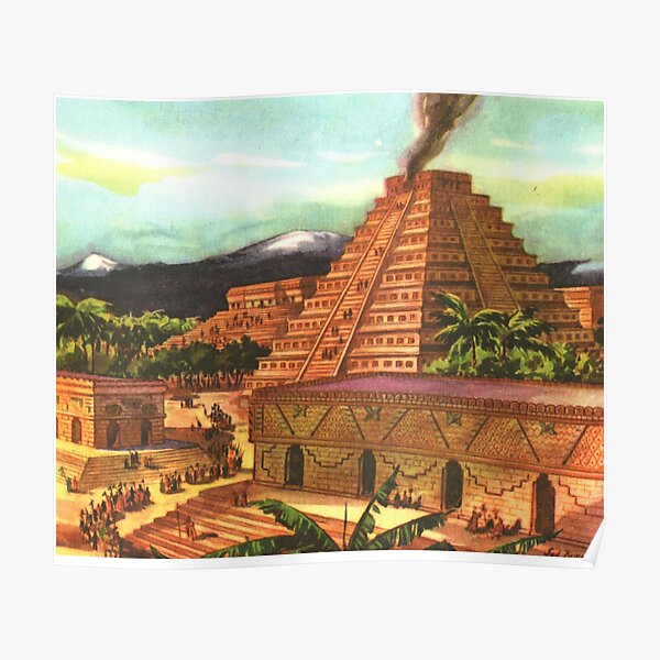 "Aztec Pyramid Temple - Vintage Retro Illustration" Poster for Sale by ...
