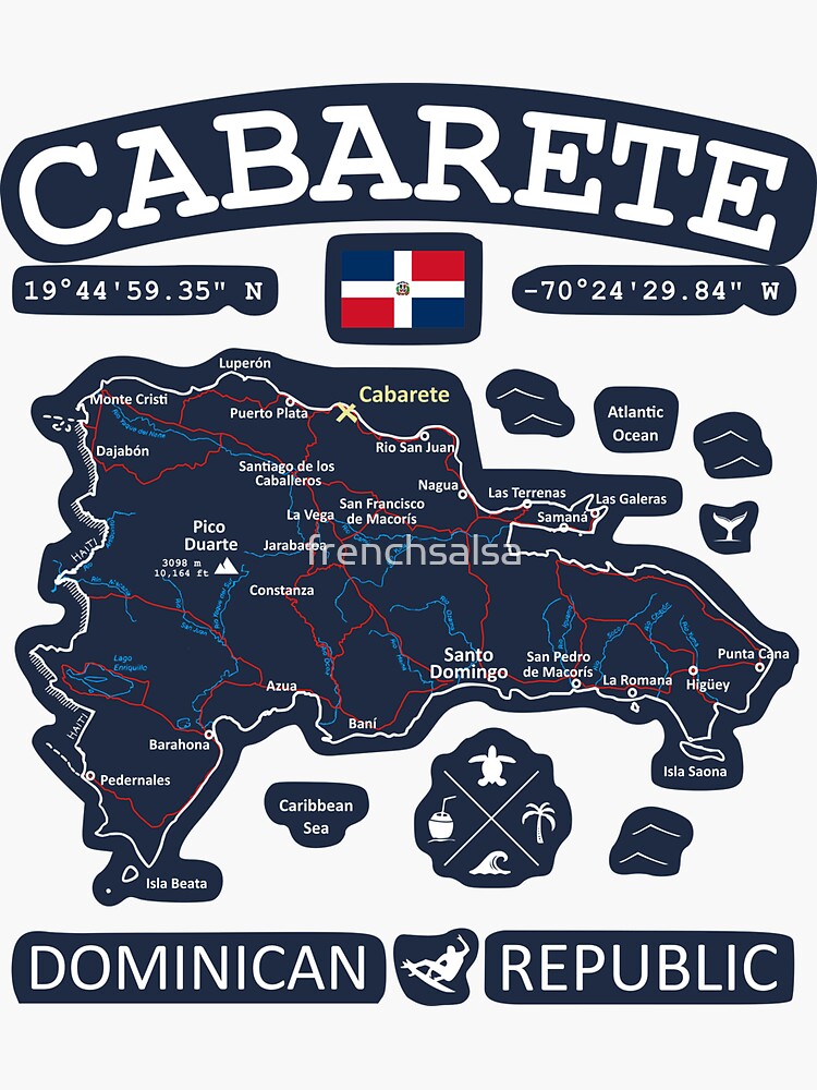Pegatina «República Dominicana Mapa Bandera Cabarete Coordenadas ...