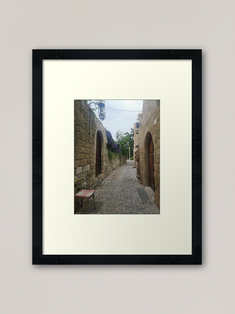 "Cute alleyway passage in Rhodes, Greece" Framed Art Print for Sale by ...