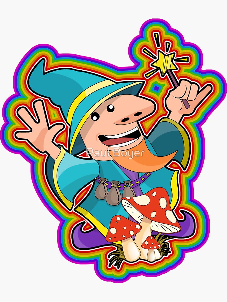 "Magic Mushroom Wizard - Colorful Retro Shroom and Wizard Design ...