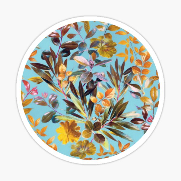 "Colorful Garden Leaves on Turquoise Blue" Sticker for Sale by micklyn ...