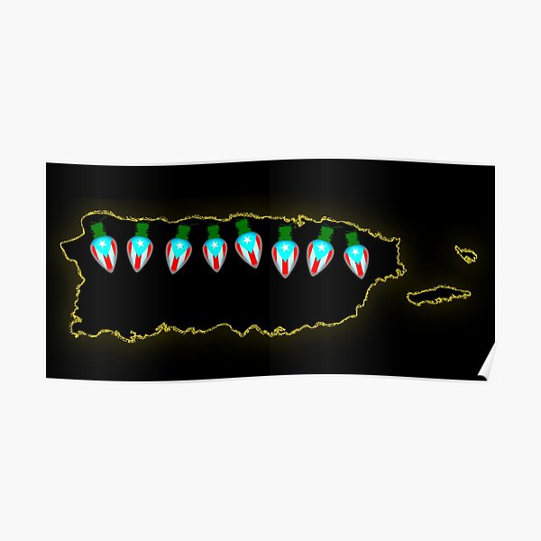 Póster «Feliz Navidad Puerto Rico Bandera Mapa Luces Navidad» de ...