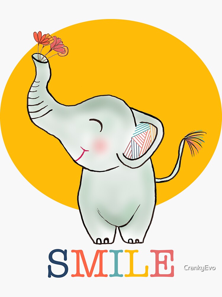 "Elephant says "SMILE"" Sticker for Sale by CrankyEvo | Redbubble