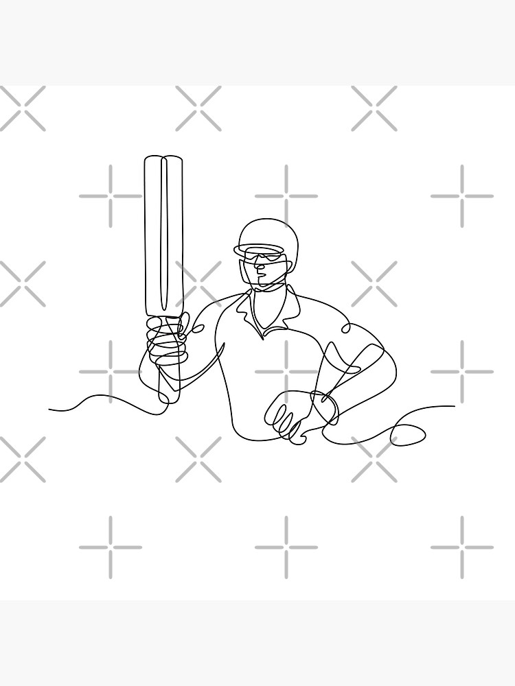 "Cricket Batsman Holding Up Bat Front View Continuous Line Drawing ...