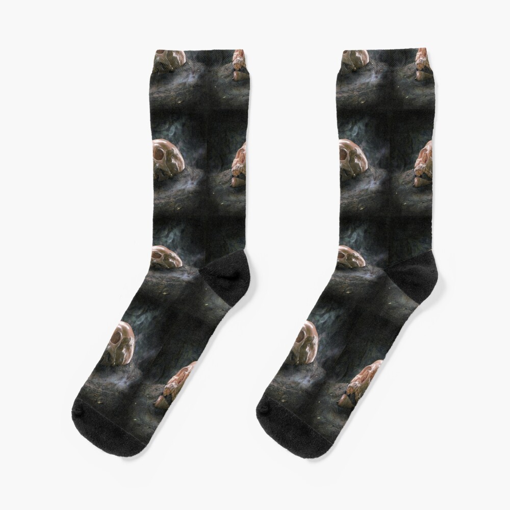 "Cursed Skull unearthed - Oil painting" Socks by jennypool | Redbubble
