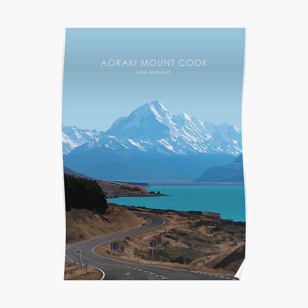 "Aoraki Mount Cook New Zealand Illustration" Poster for Sale by ...