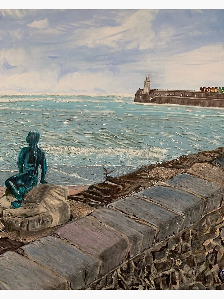 "Folkestone mermaid in Kent,England. Lovely beach scene, original art ...
