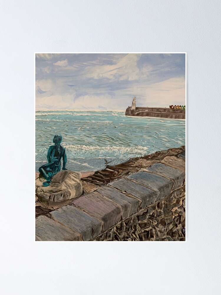 "Folkestone mermaid in Kent,England. Lovely beach scene, original art ...