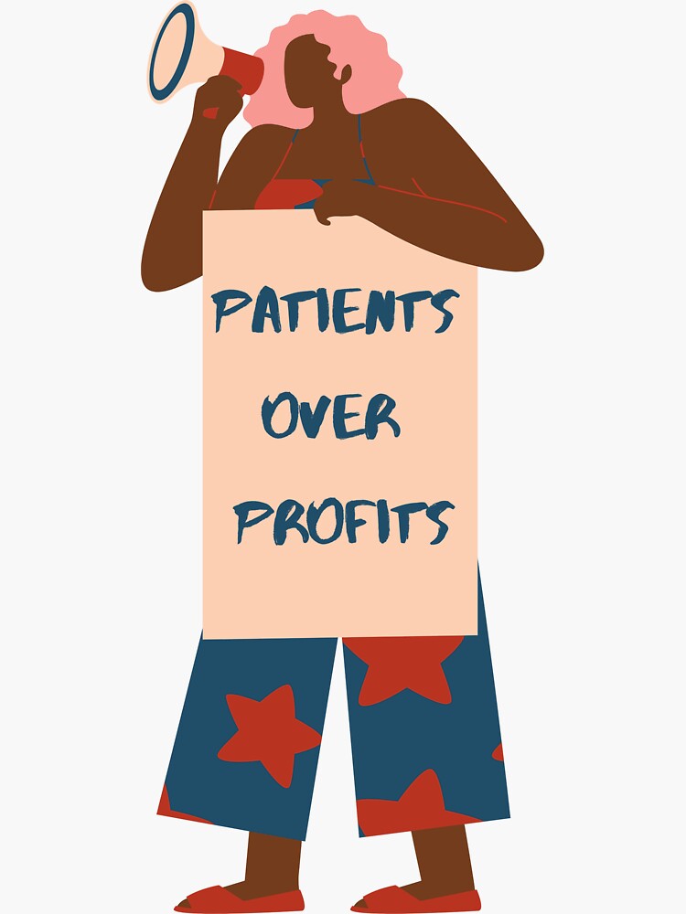 "Patients Over Profits Red Blue" Sticker for Sale by ClearCreekCo ...