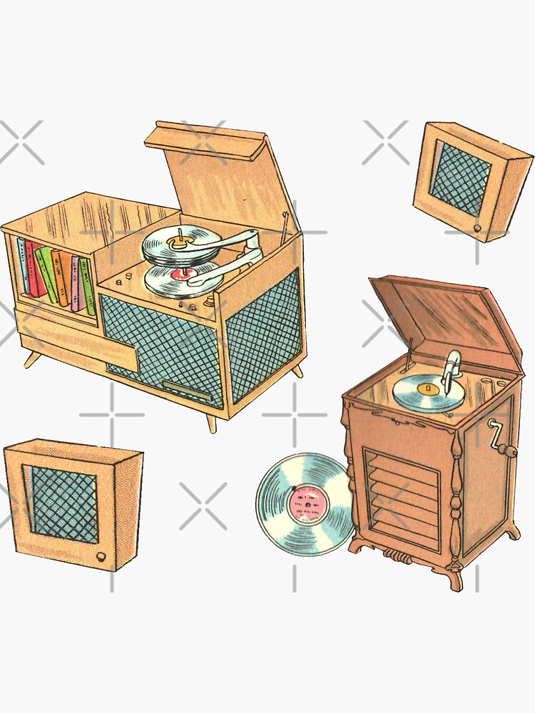"Record Player Sticker Set - Vintage Retro Turntable Sheet" Sticker by ...