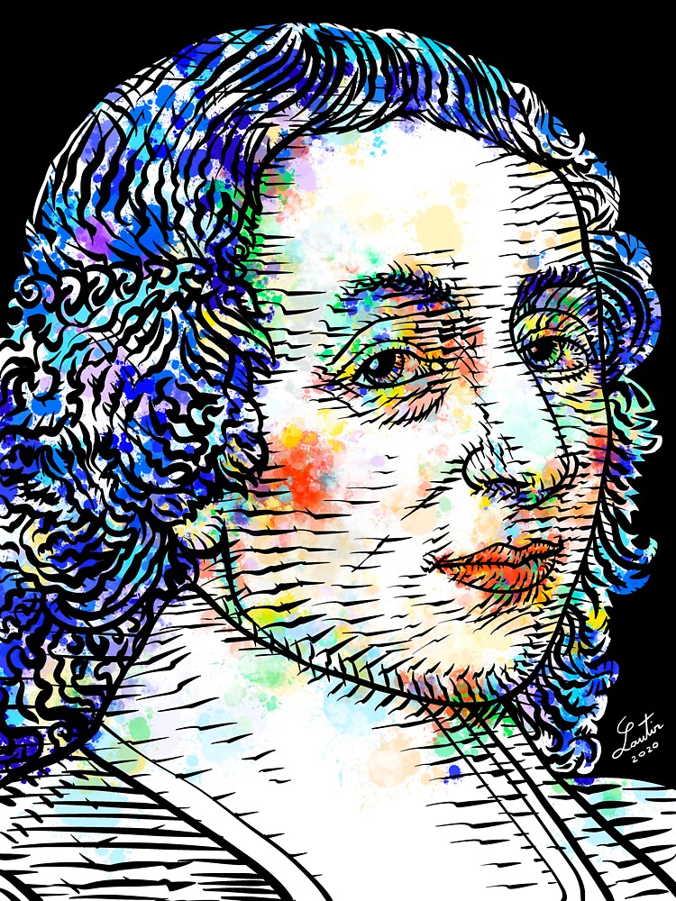 "BLAISE PASCAL watercolor and ink portrait" Sticker by lautir | Redbubble
