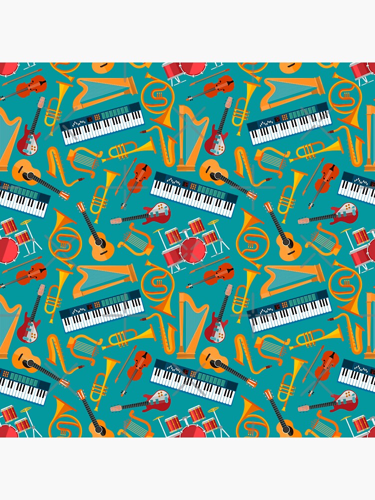 "Musical Instruments (Green Background)" Sticker for Sale by Rosinda ...