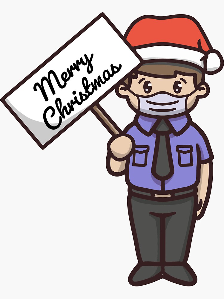 "Security guard celebrating christmas in quarantine" Sticker by Lactus ...