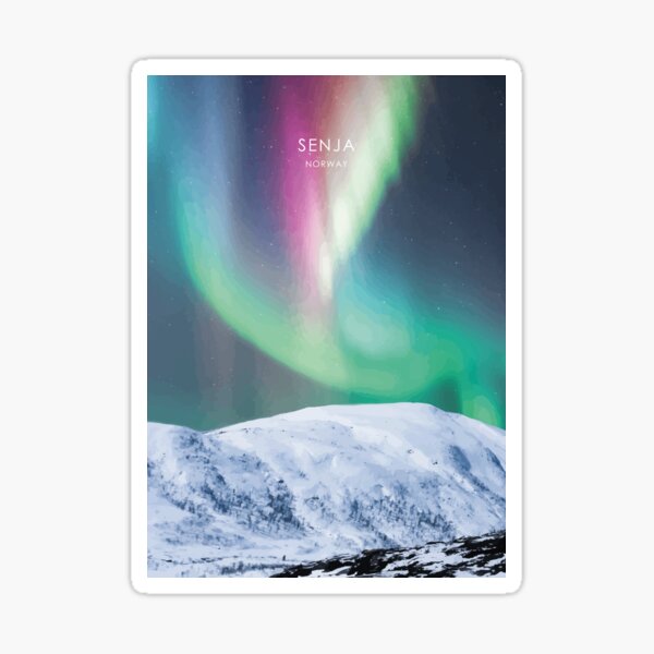 "Northern Lights over Senja, Norway Travel Artwork" Sticker by ...