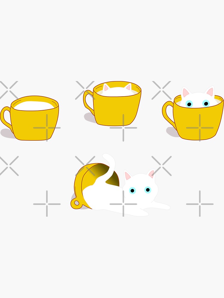 "White Cat Coffee Cup Meme Funny " Sticker for Sale by XeroXero | Redbubble