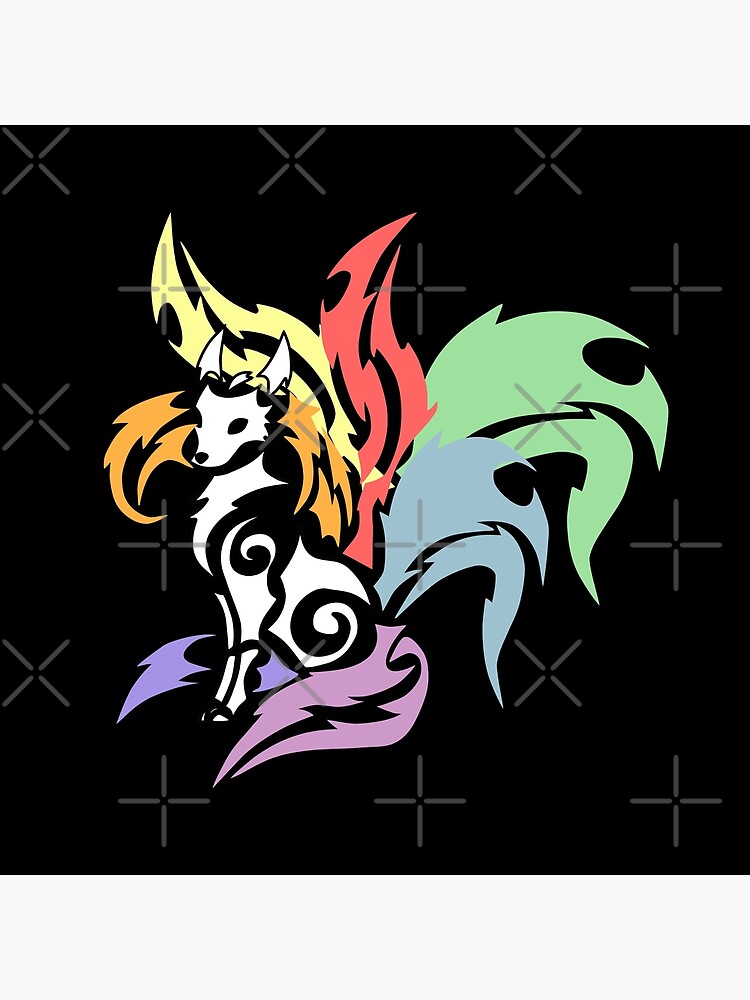 "Seven Tailed Fox Kitsune Gumiho with rainbow tails" Floor Pillow for ...