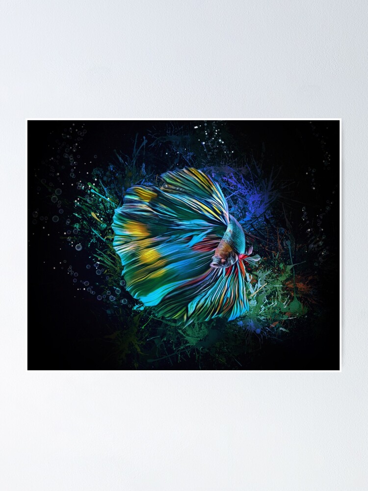 "Multi Colored Neon Betta Fish Aquatic Portrait " Poster by Digital ...
